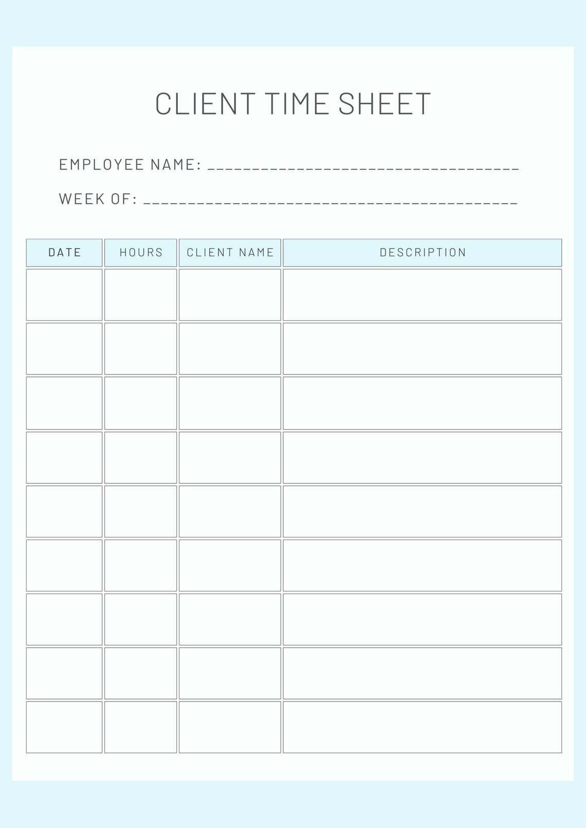 Client Time Sheet, Client Time Log, Simple Time Sheet, Editable Time ...