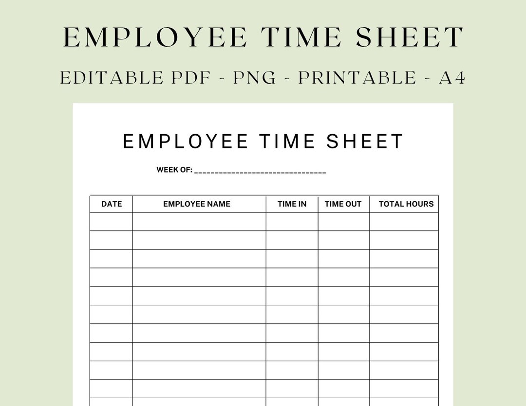 Employee Time Sheet, Weekly Employee Time Sheet, Employee Time Tracker ...