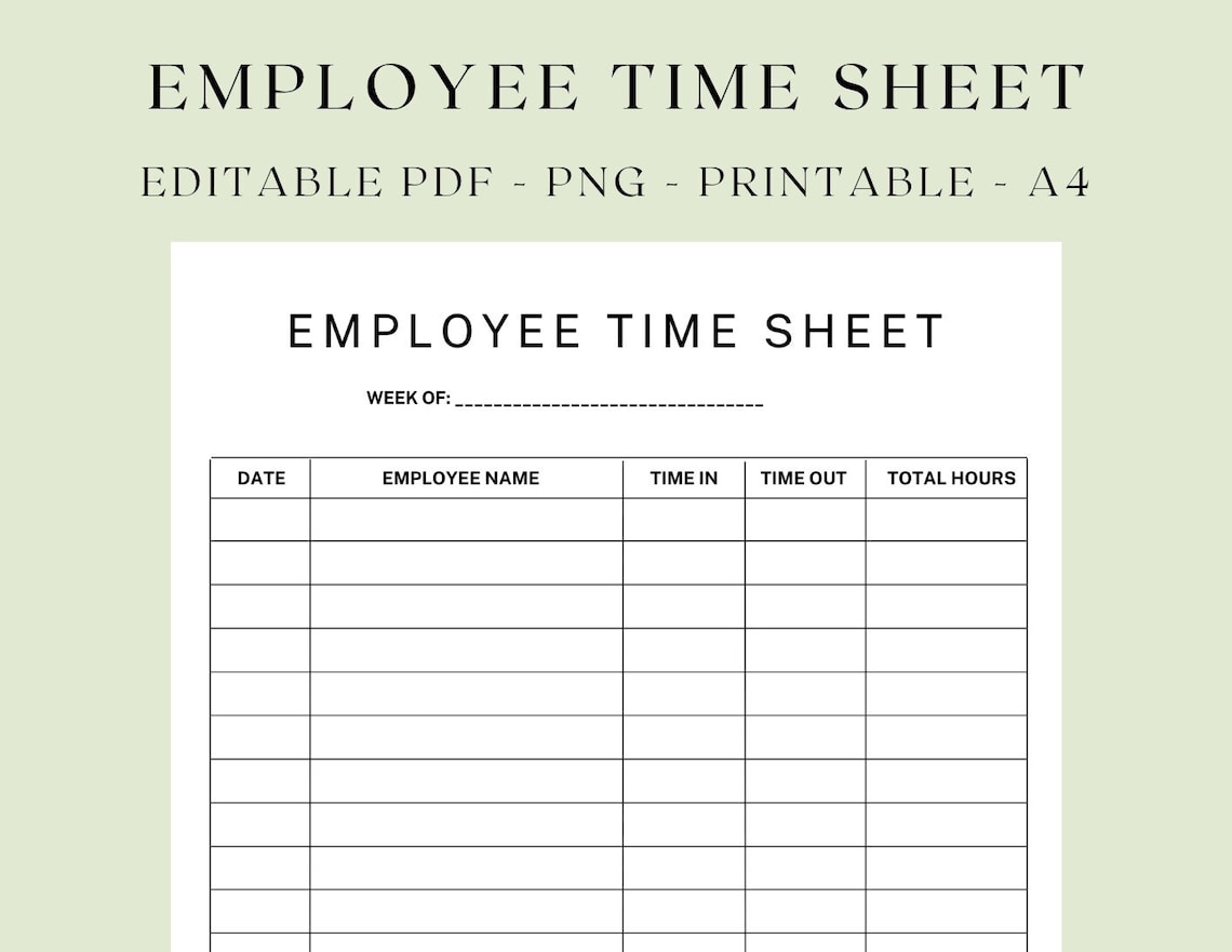 Employee Time Sheet, Weekly Employee Time Sheet, Employee Time Tracker ...