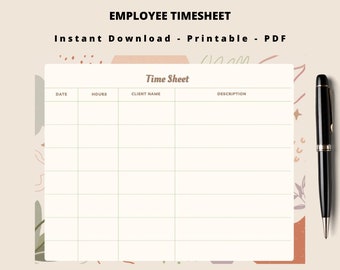 Employee Time Sheet Simple Time Sheet Employee Hours Tracker - Etsy