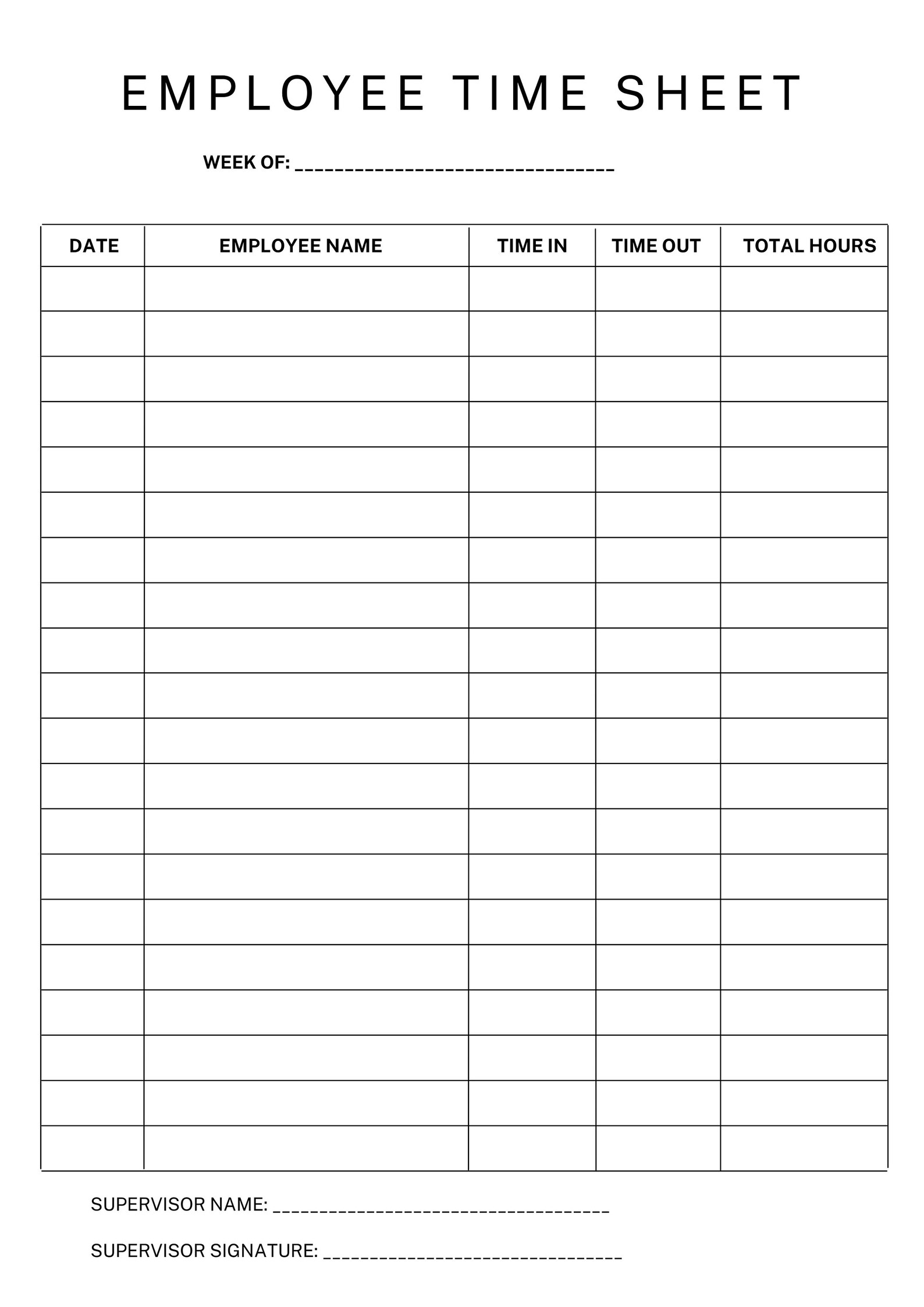 Employee Time Sheet, Weekly Employee Time Sheet, Employee Time Tracker ...