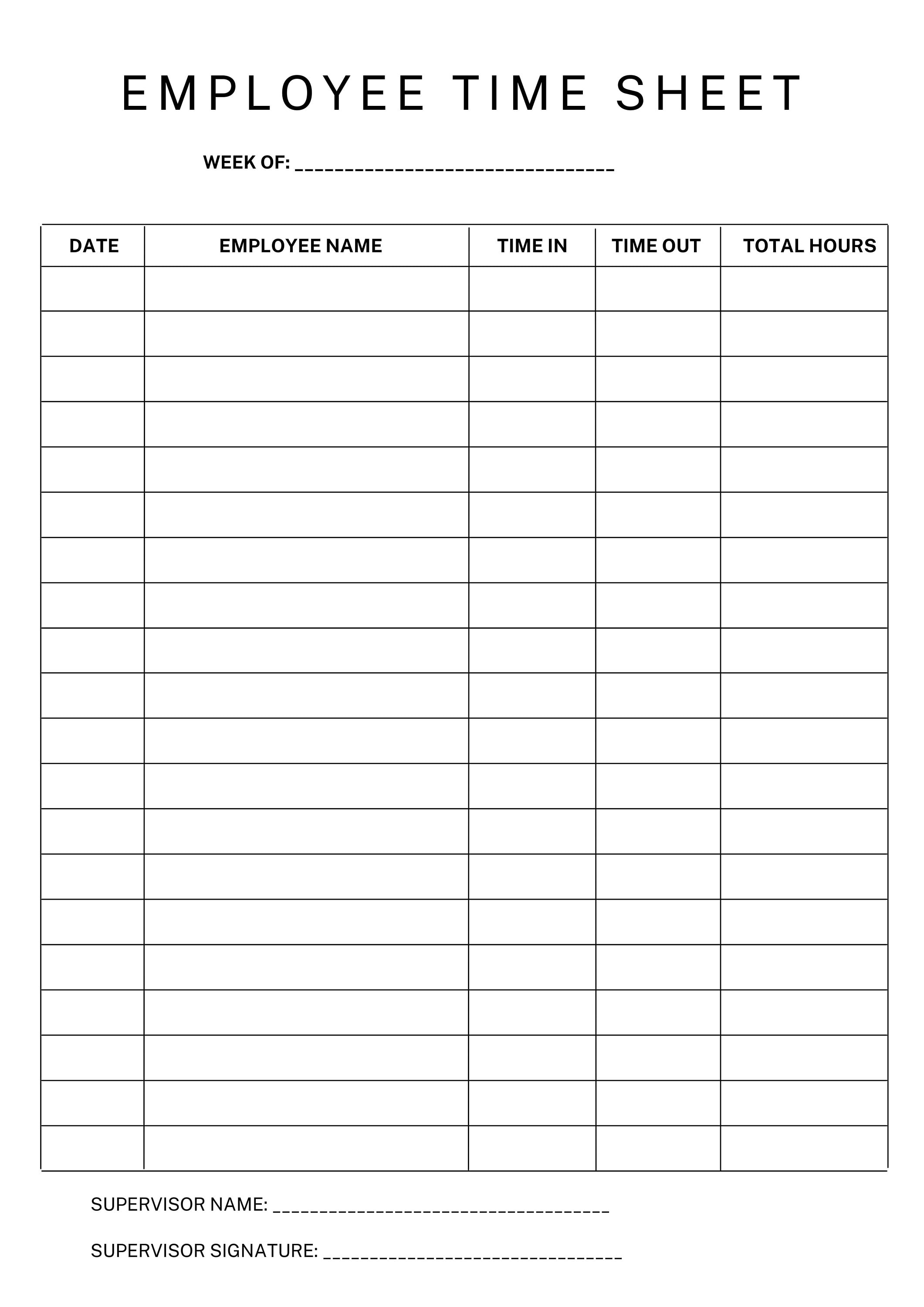 Employee Time Sheet, Weekly Employee Time Sheet, Employee Time Tracker ...