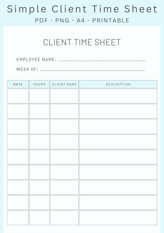 Client Time Sheet Client Time Log Simple Time Sheet - Etsy