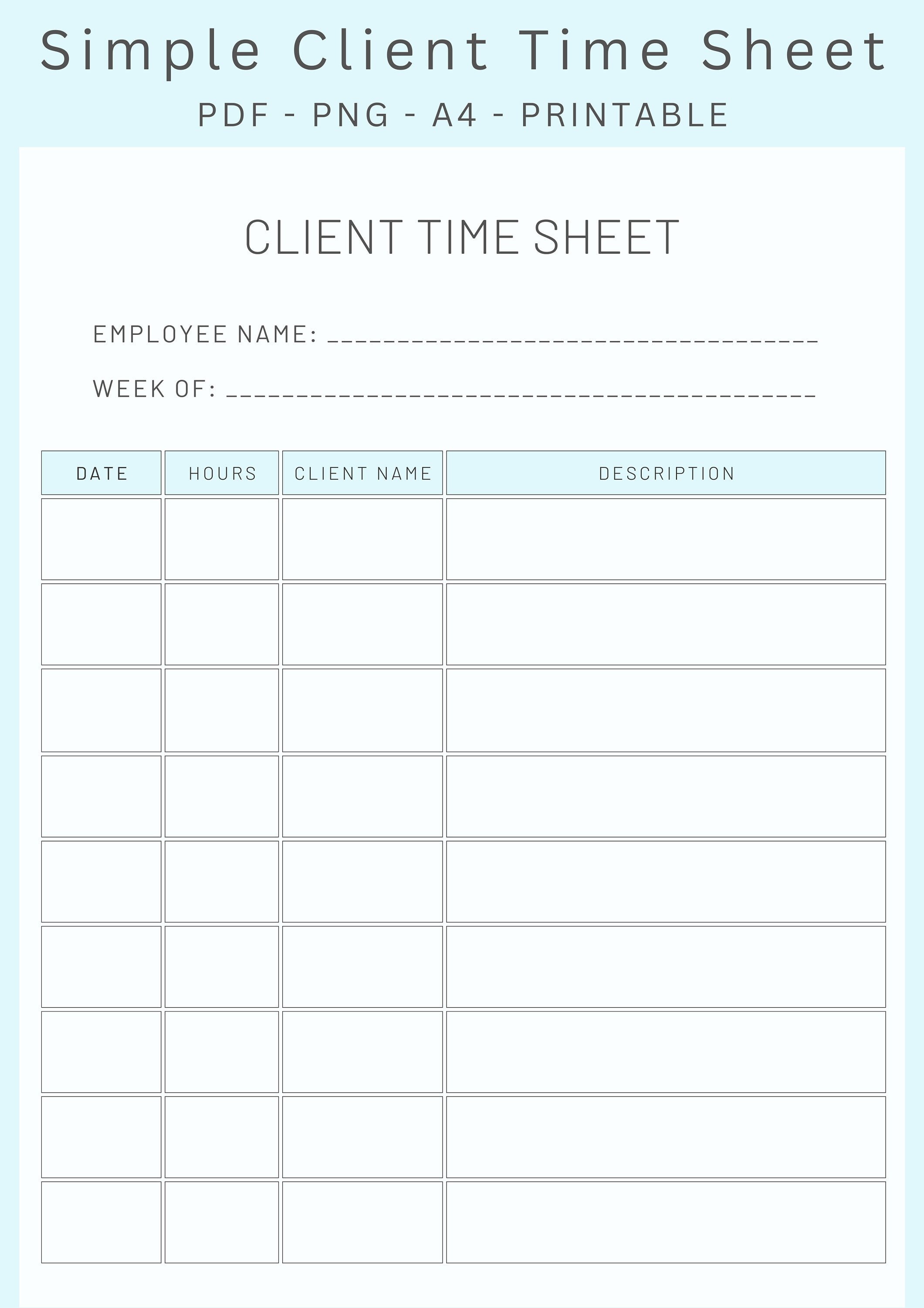 Client Time Sheet, Client Time Log, Simple Time Sheet - Etsy
