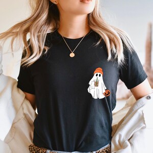 Cute Ghost Drinking Coffee Shirt, Fall Graphic Shirt, Ghost Ice Coffee ...