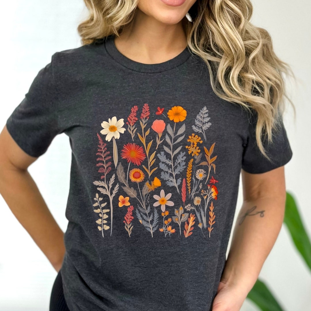 Floral Shirt,aesthetic Watercolor Wild Flower Shirt,botanical Floral,minimalist Women Shirt ...