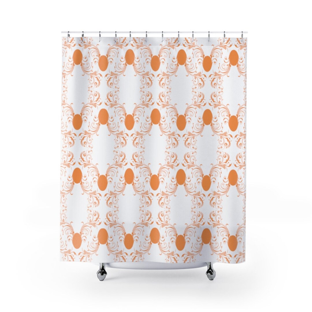 Peach & White Shower Curtain, Damask, Dots, Guest Shower Curtain - Etsy