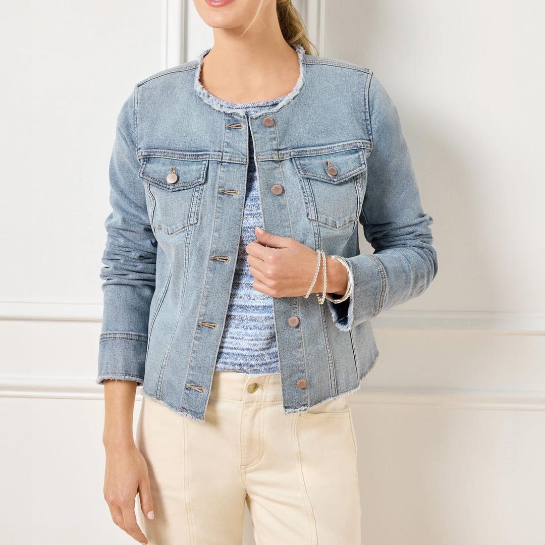 NWT Talbots 2025 Collarless Jean Jacket - Freya Wash, Misses XS-XL ...