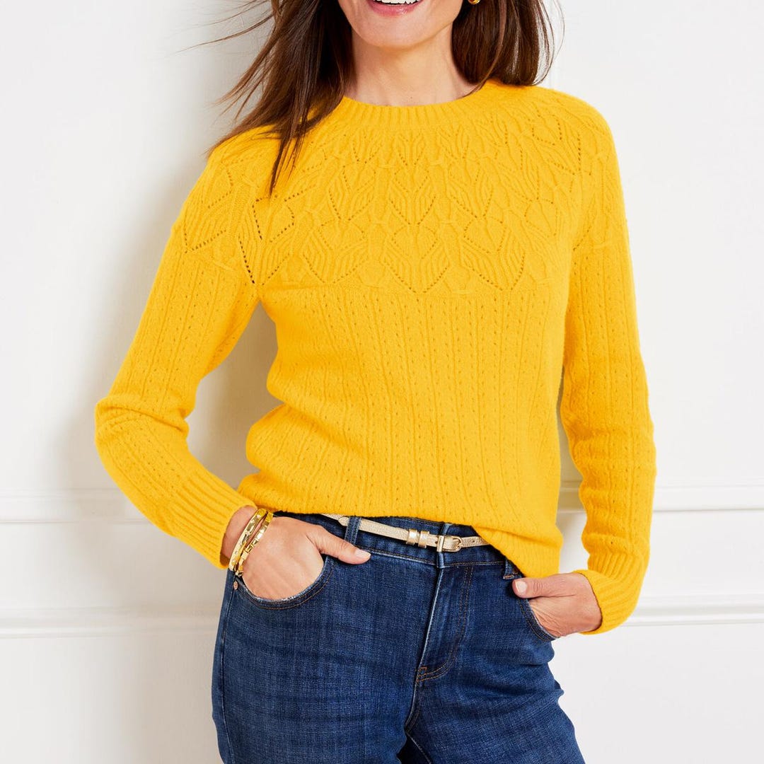 NWT Talbots Pointelle Round Yoke Sweater, 6 Colors, Misses XS-XL, Free ...