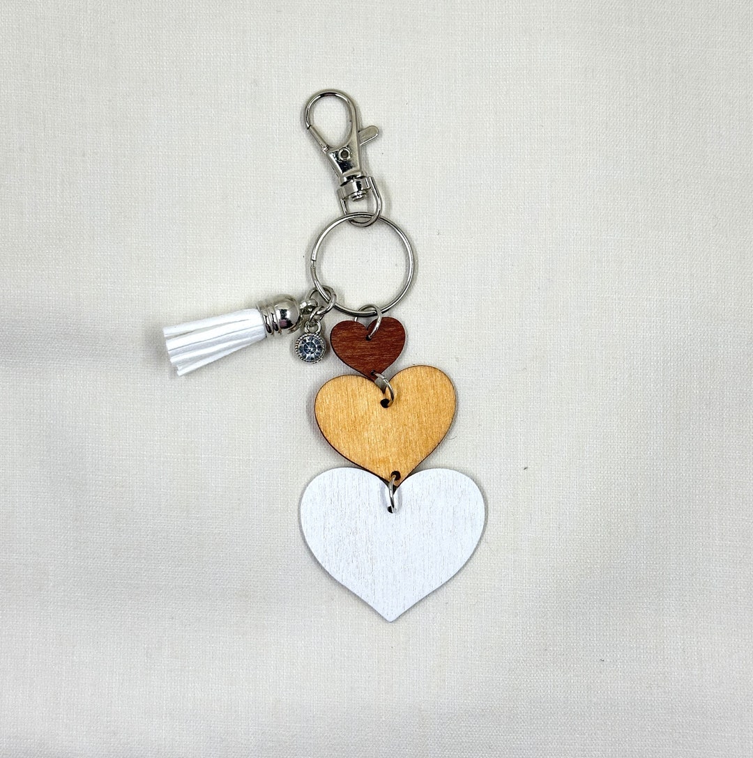 Three Tier Wooden Heart Keychain - Etsy