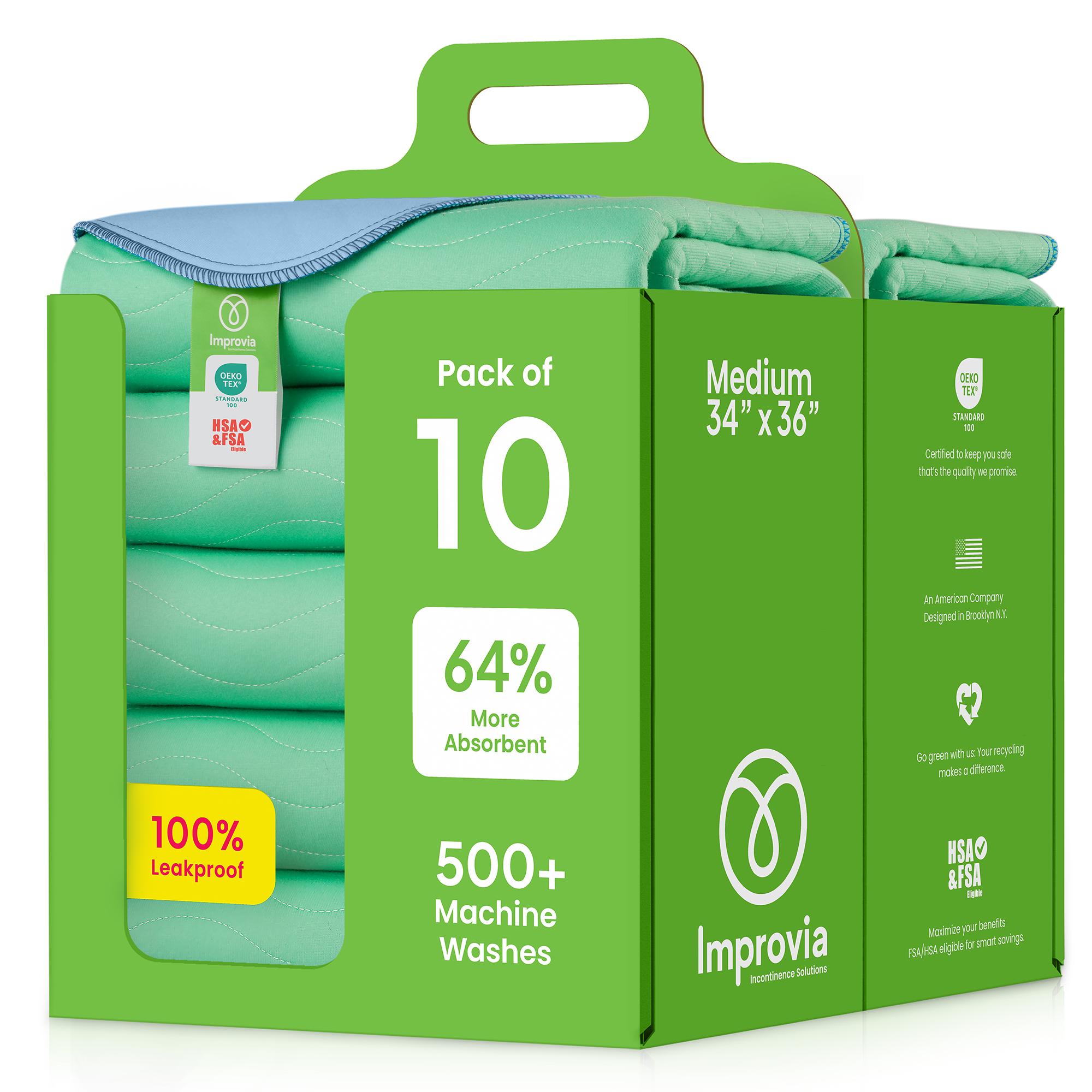 10 Pack - IMPROVIA Washable Underpads 34" X 36" - Heavy Absorbency ...