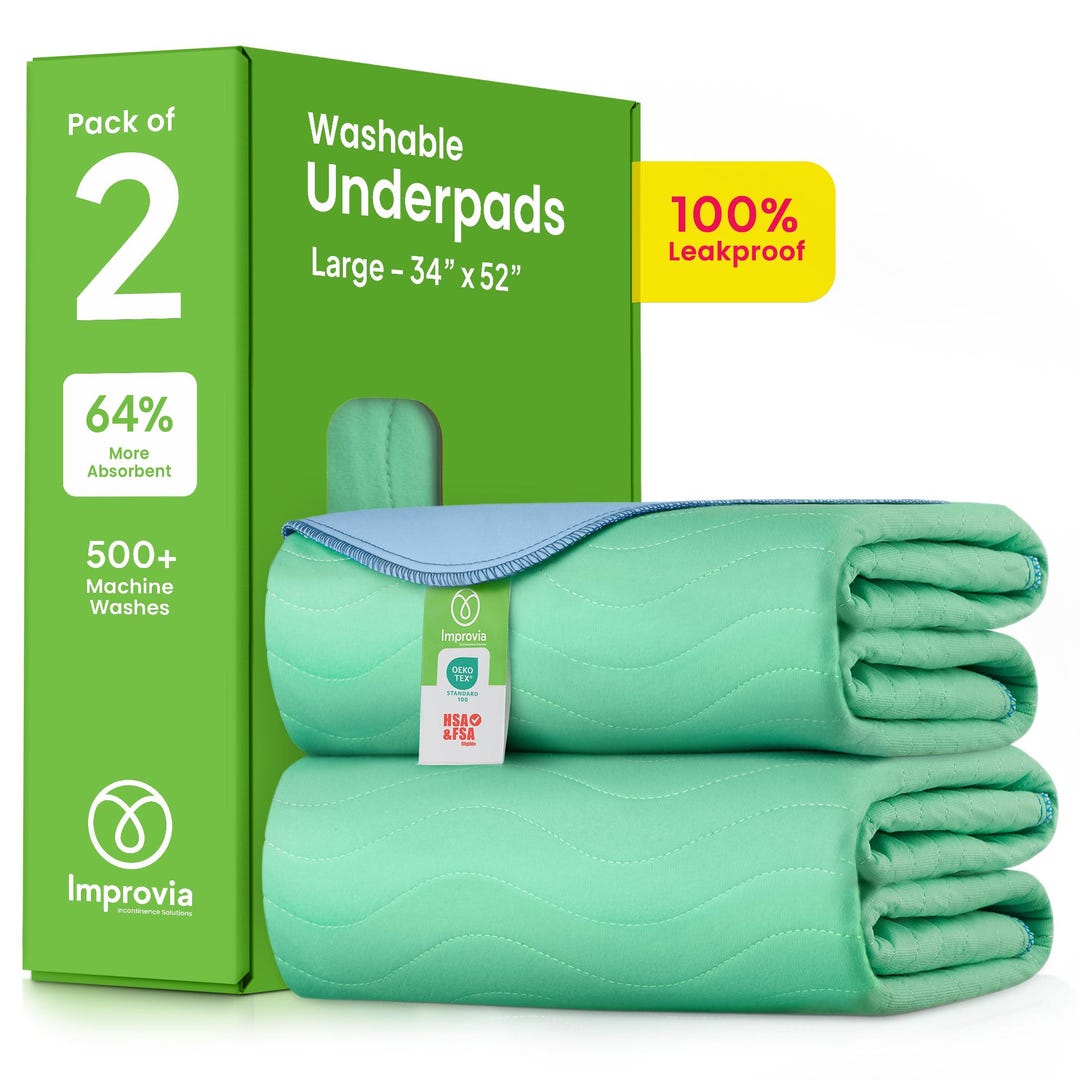 2 Pack - IMPROVIA Washable Underpads 34" X 52" - Heavy Absorbency ...
