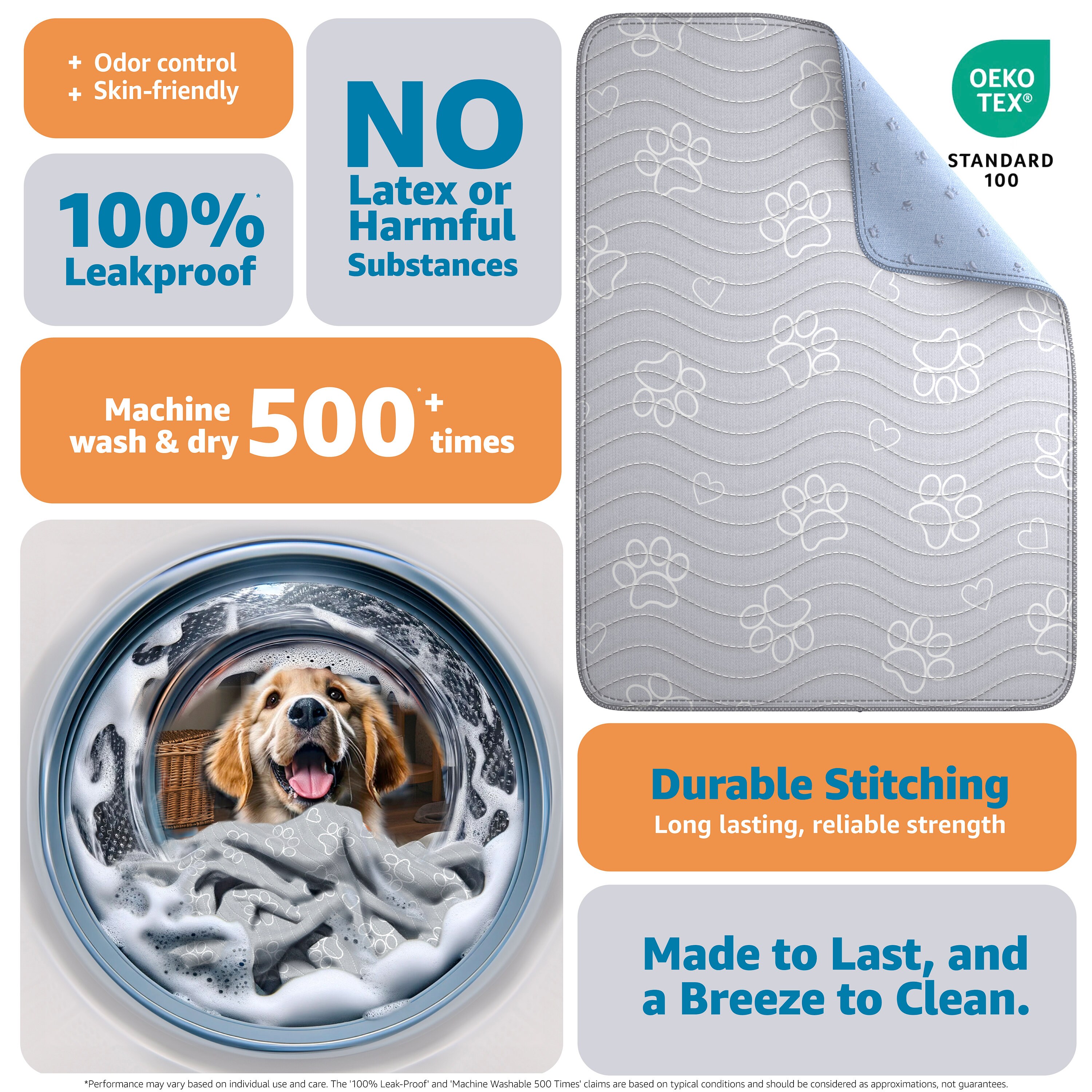 2 Pack - IMPROVIA Reusable Puppy Pads 18" X 24" Extra-absorbent ...