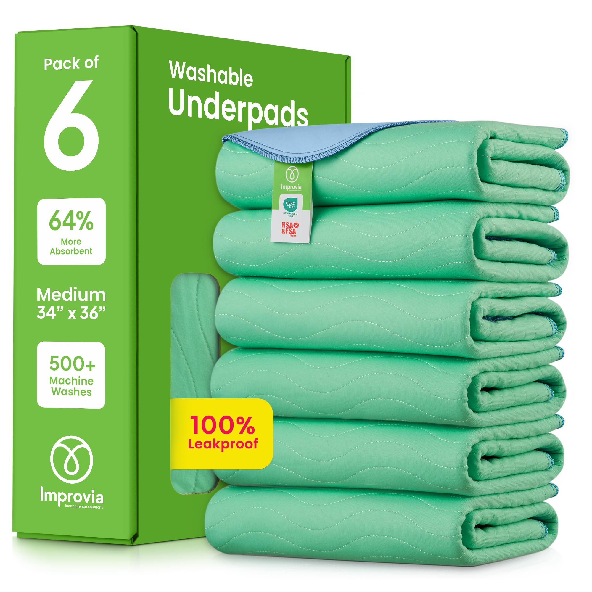 6 Pack - IMPROVIA Washable Underpads 34" X 36" - Heavy Absorbency ...