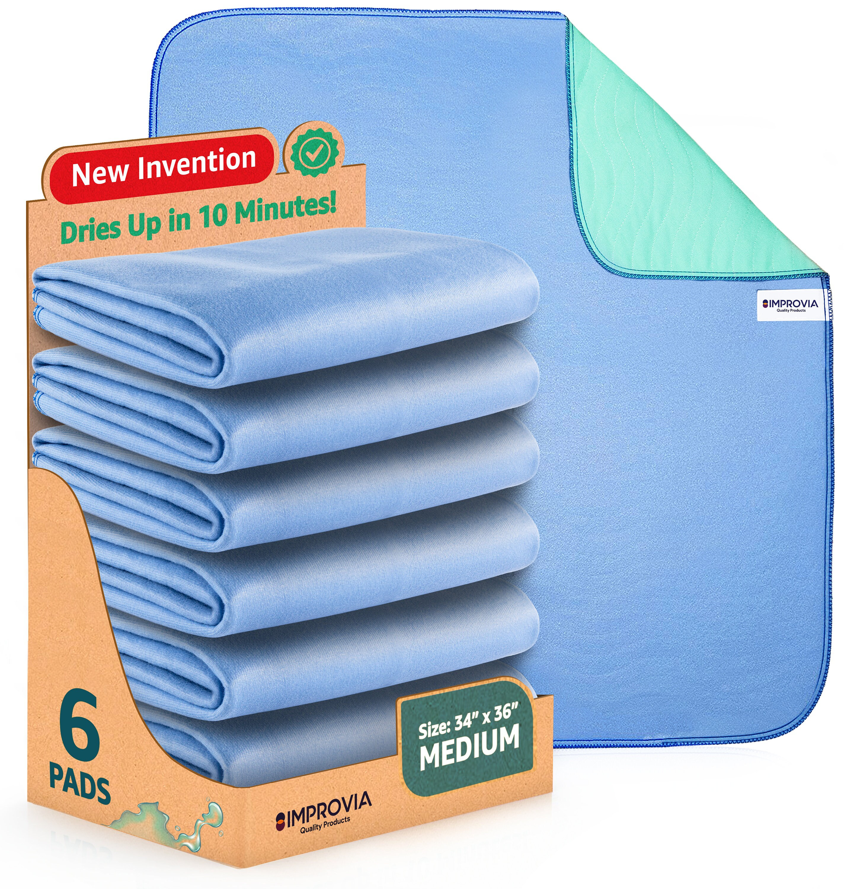 6 Pack IMPROVIA Washable Underpads 34 X 36 Heavy Absorbency Reusable ...