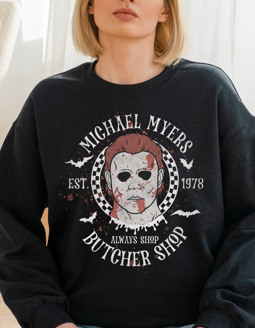 Michael Myers Butcher Shop, Halloween Sweatshirt, Fall Crewneck ...
