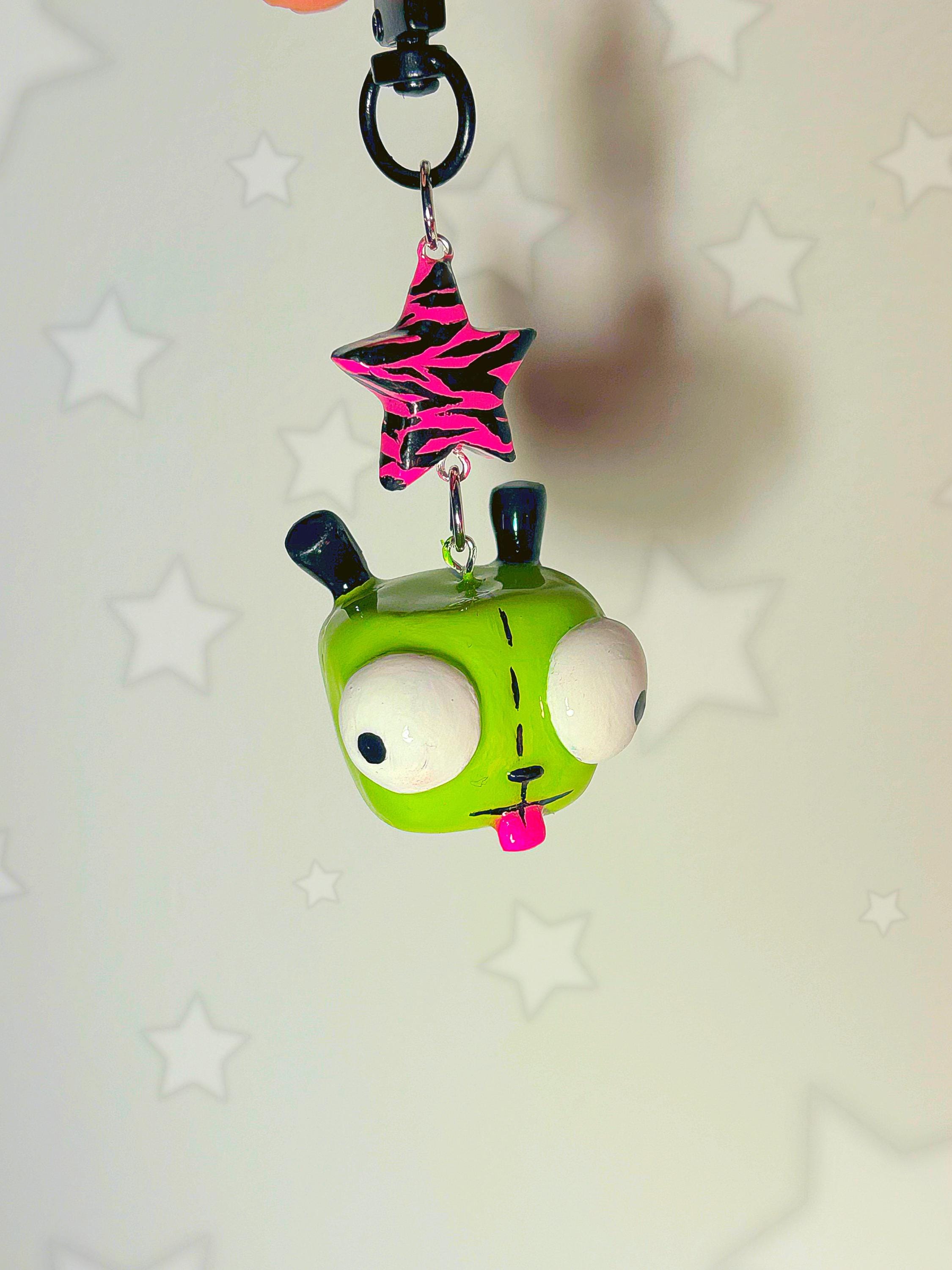 Adorable GIR Invader Zim Keychain With Pink Zebra Print & Y2K Star Clay ...