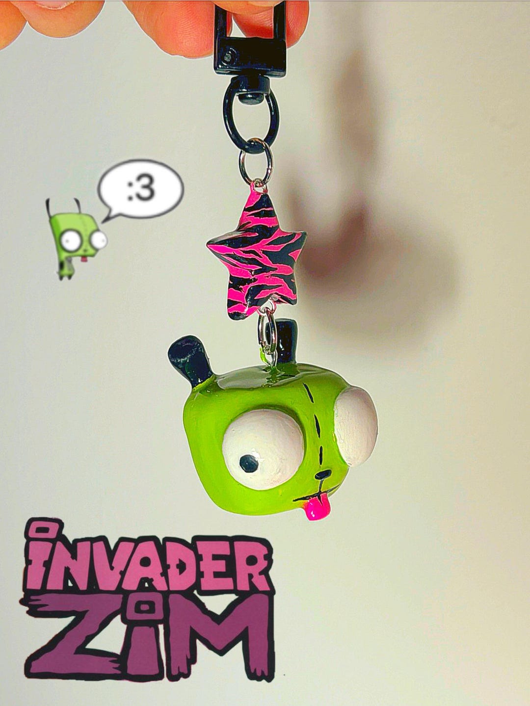Adorable GIR Invader Zim Keychain With Pink Zebra Print & Y2K Star Clay ...
