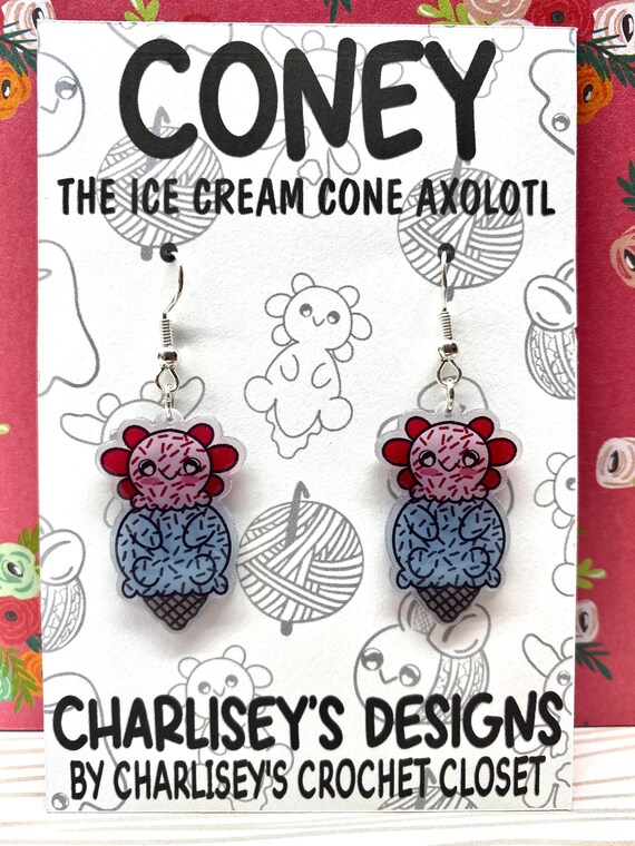 Coney the Ice Cream Cone Axolotl Shrink Plastic Sterling - Etsy