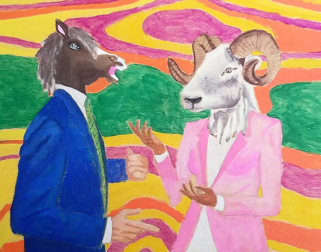 Horse and Ram Print: Surreal Animal Art (digital Download) - Etsy