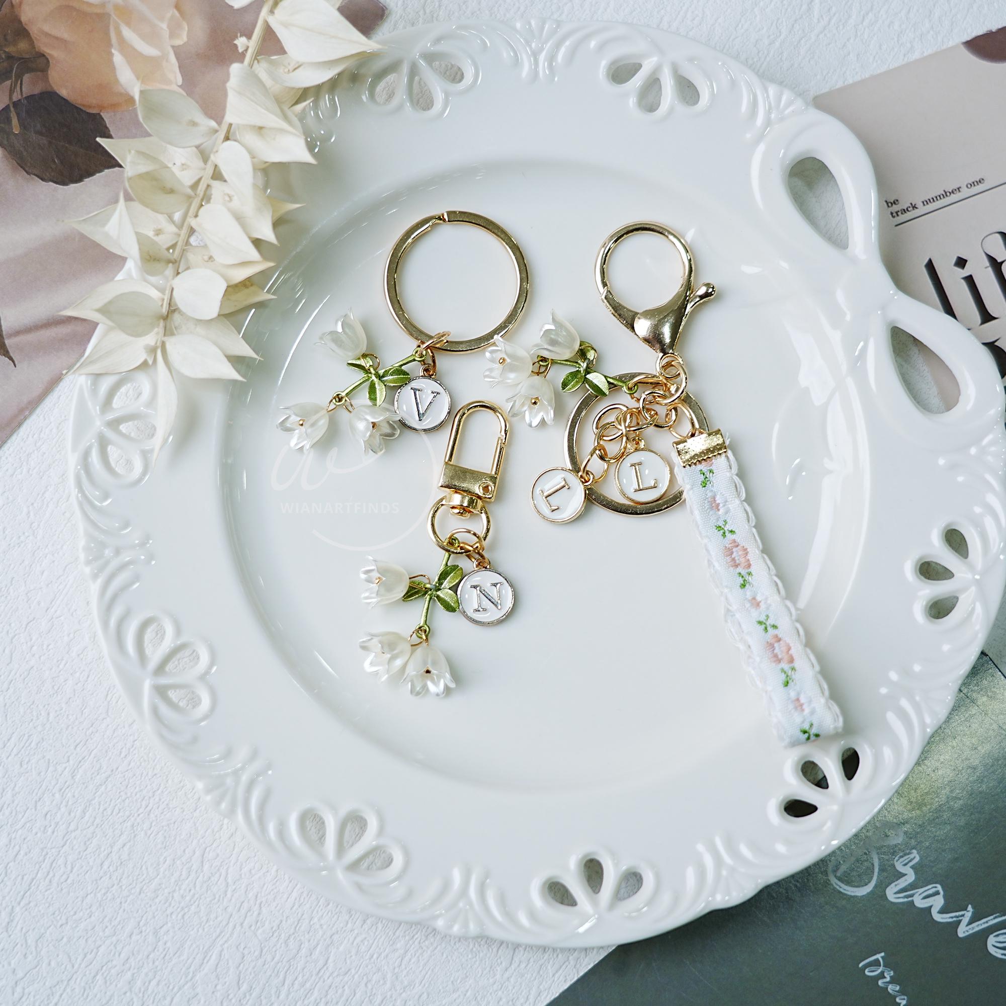 Lily of the Valley Keychain, Cute Floral Charm, Resin Key Ring, Flower ...