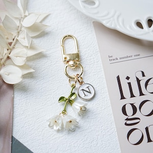 Custom Floral Keychain, Floral Gold Keyholder, Lily of the Valley Charm ...