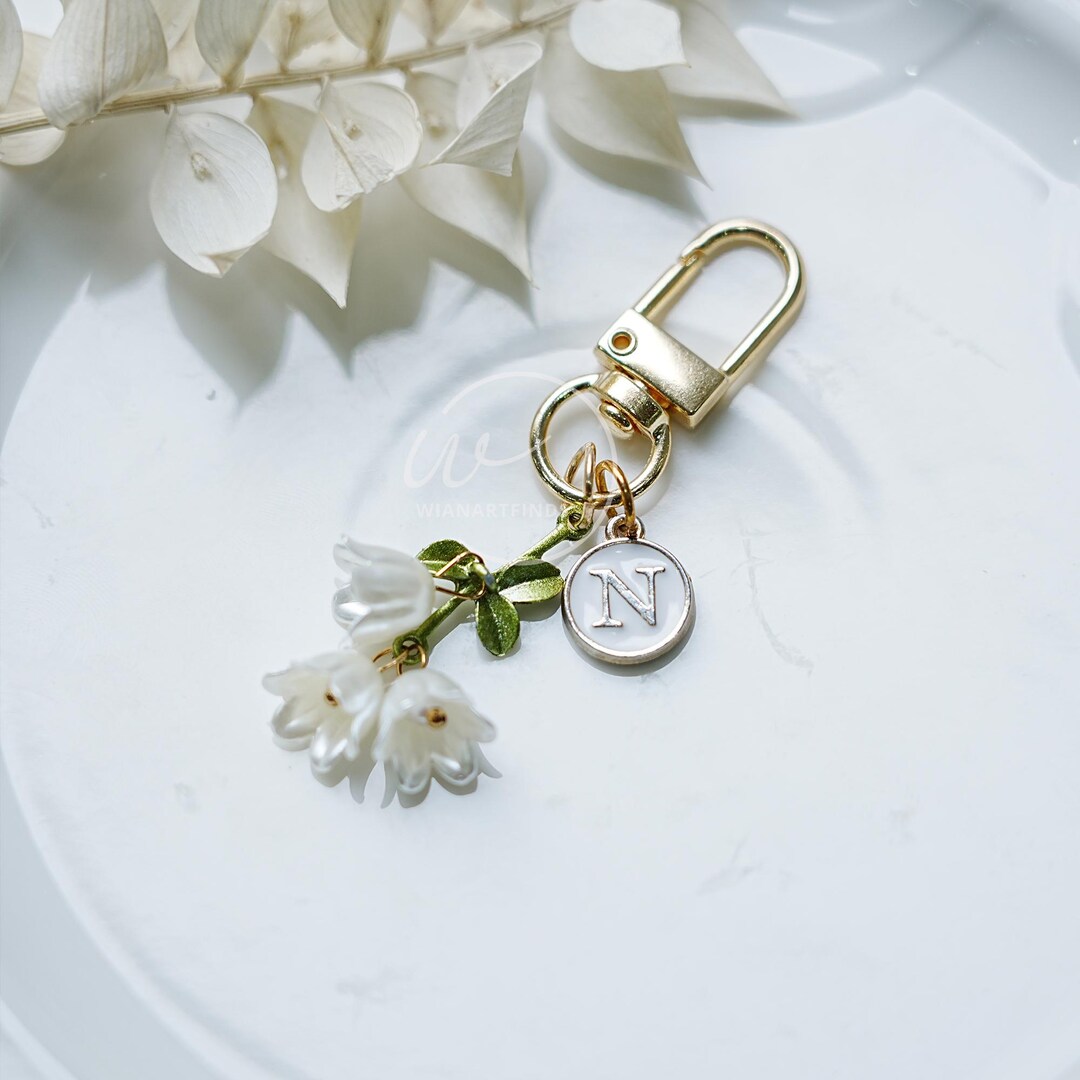 Custom Floral Keychain, Floral Gold Keyholder, Lily of the Valley Charm ...