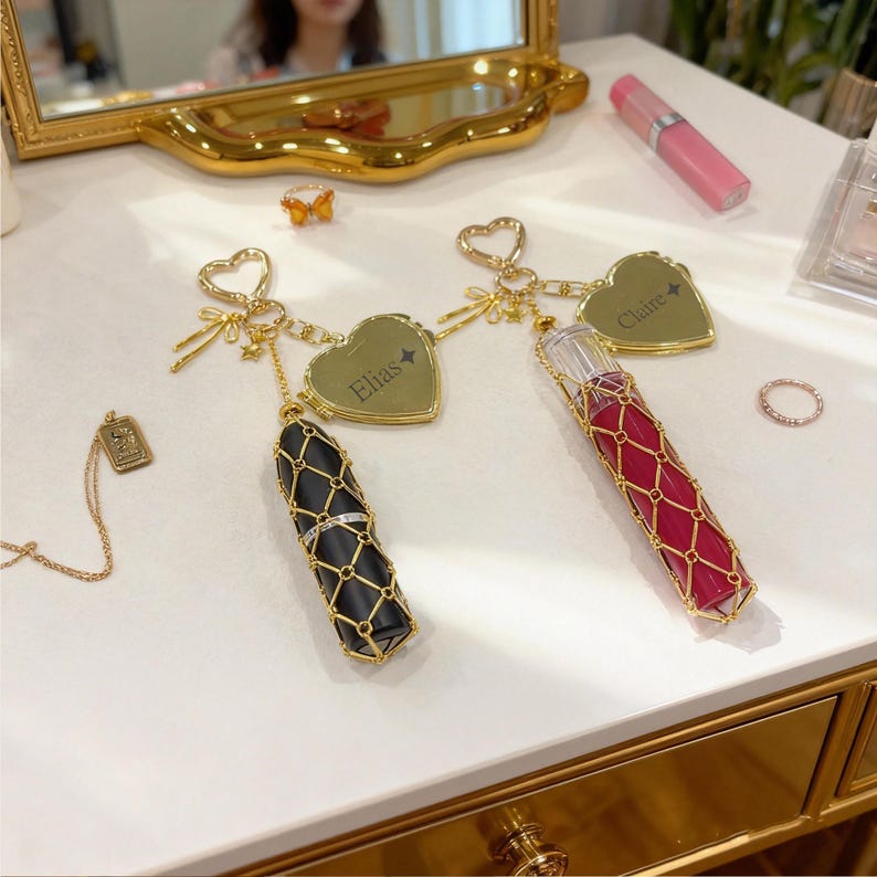 Costom Lipgloss Holder Chain, Lip Gloss Net Pouch Keychain, Lipstick ...