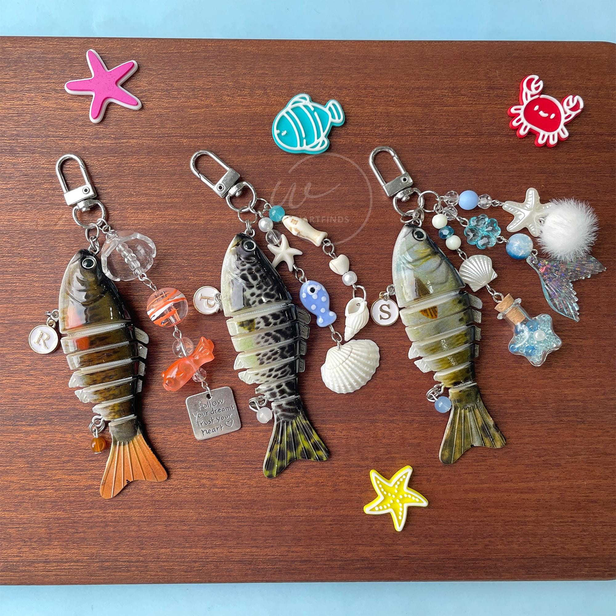 Fish Keychain With Charm, Fish Bait Keychain, Fish Pendant, Handmade ...
