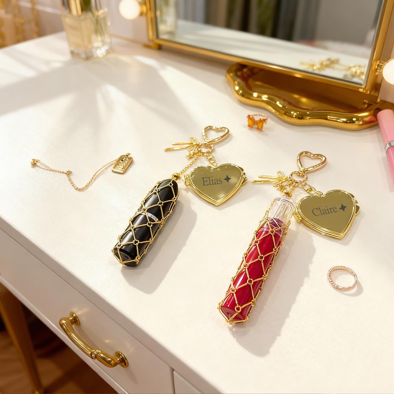 Costom Lipgloss Holder Chain, Lip Gloss Net Pouch Keychain, Lipstick ...