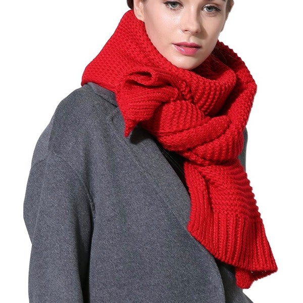Red Knitted Scarf - Etsy