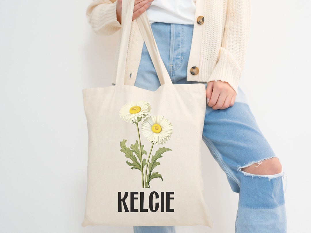 Personalized Name Tote, Birth Flower, Name Tote, Bridesmaid Name Tote ...