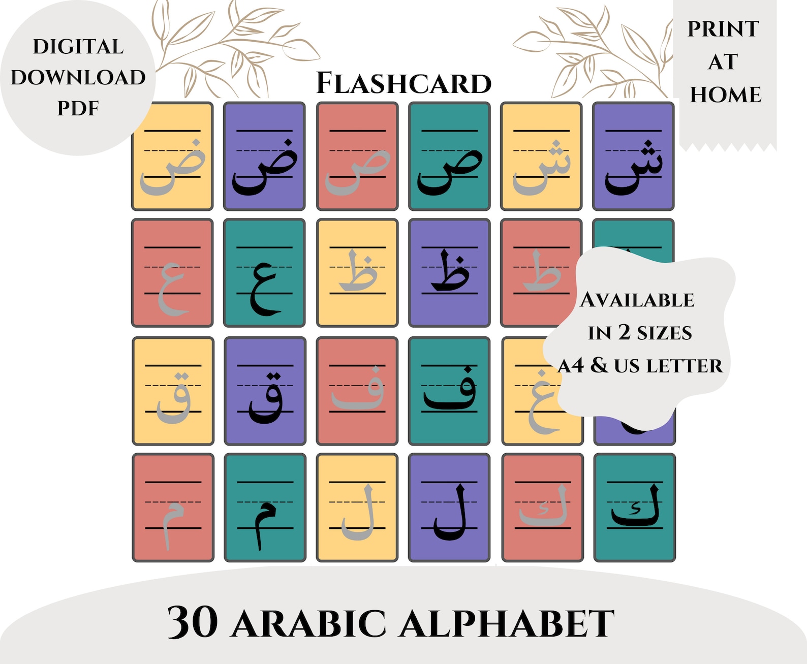 Tracing Arabic Alphabet Educational Flash Cards Pastel - Etsy