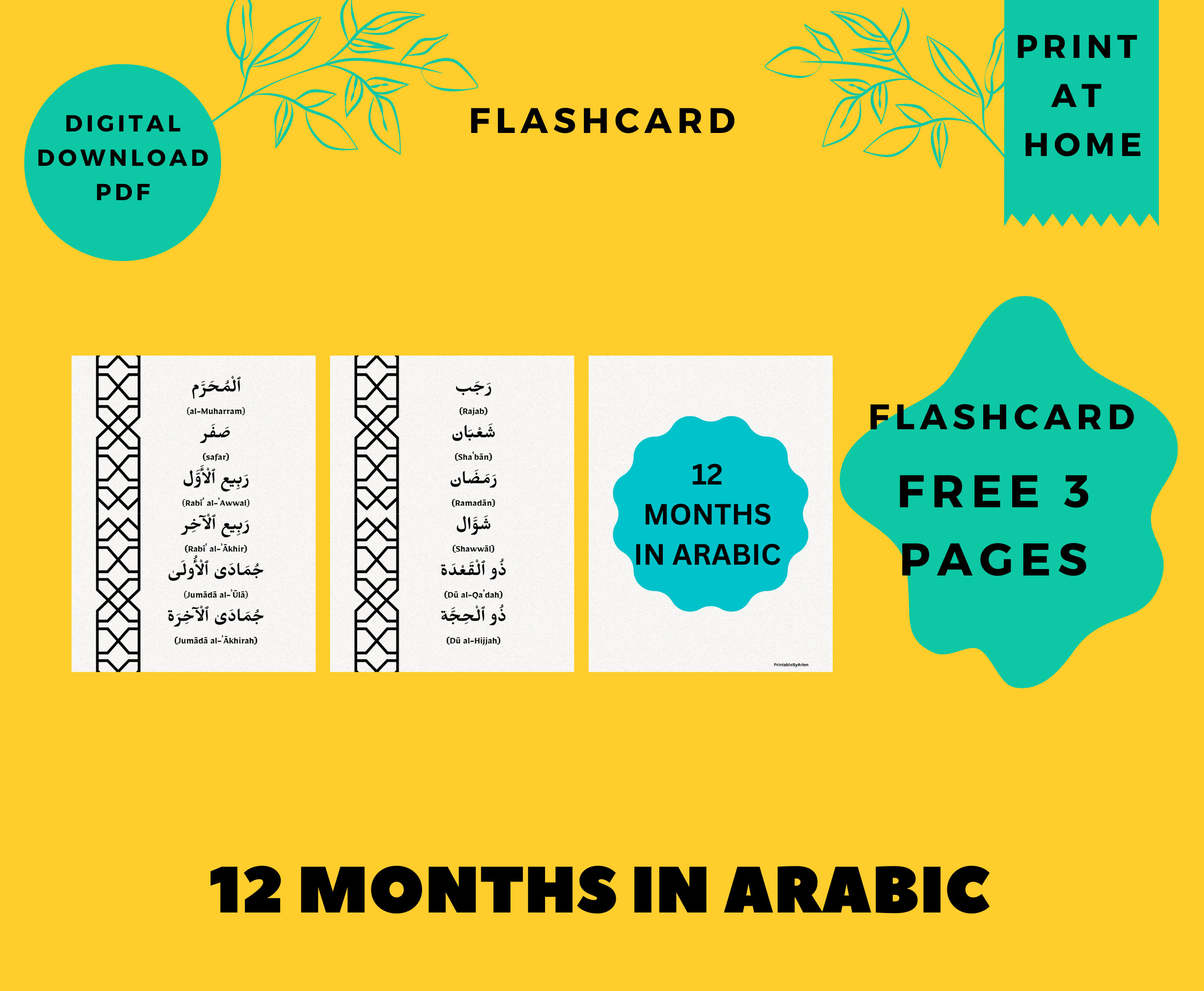 12 Months in Arabic Educational Flash Cards | Islamic Wallpaper ...