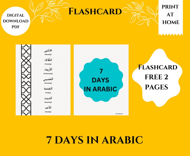 7 Days in Arabic Educational Flash Cards | Islamic Wallpaper | Muslim ...