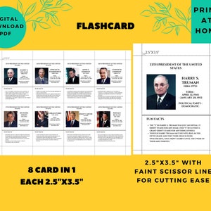 46 Presidents of USA Educational Poster Flash Cards | Fun Fact About 46 ...