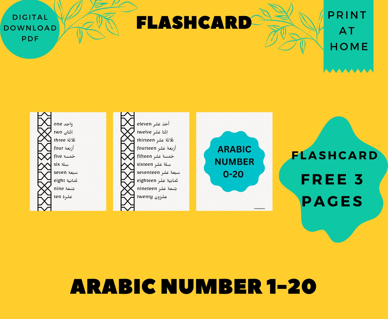 Arabic Number 1-20 Educational Flash Cards | Islamic Wallpaper | Muslim ...