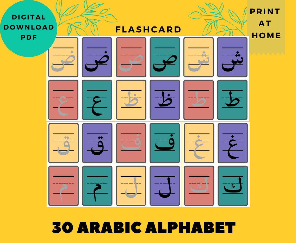 Tracing Arabic Alphabet Educational Flash Cards | Pastel Nursery ...