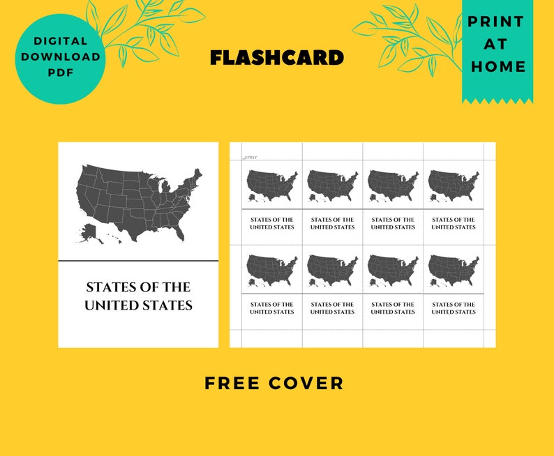 50 States of USA Educational Poster Flash Cards With Map | States ...