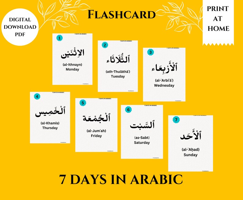 7 Days in Arabic Educational Flash Cards | Islamic Wallpaper | Muslim ...