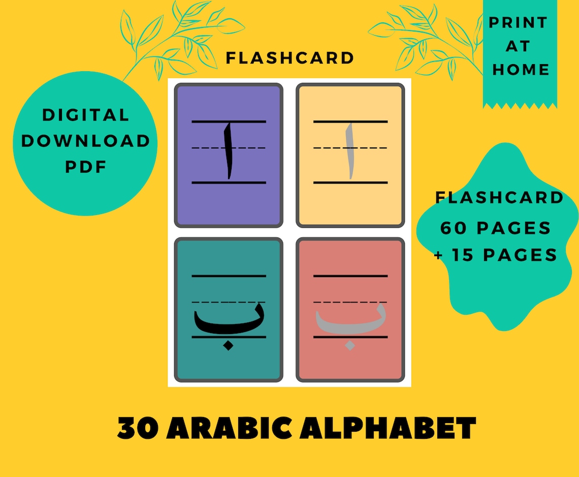 Tracing Arabic Alphabet Educational Flash Cards Pastel Nursery ...
