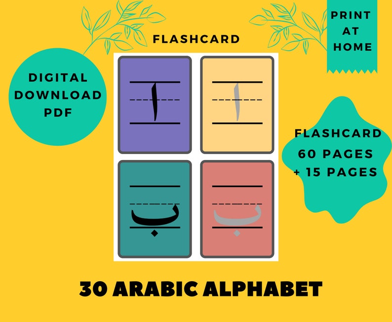 Tracing Arabic Alphabet Educational Flash Cards | Pastel Nursery ...