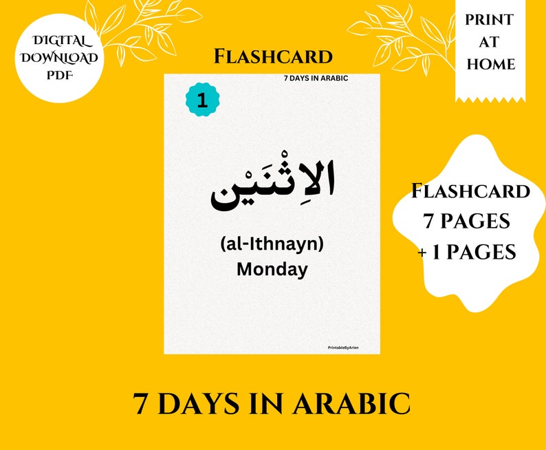 7 Days in Arabic Educational Flash Cards | Islamic Wallpaper | Muslim ...
