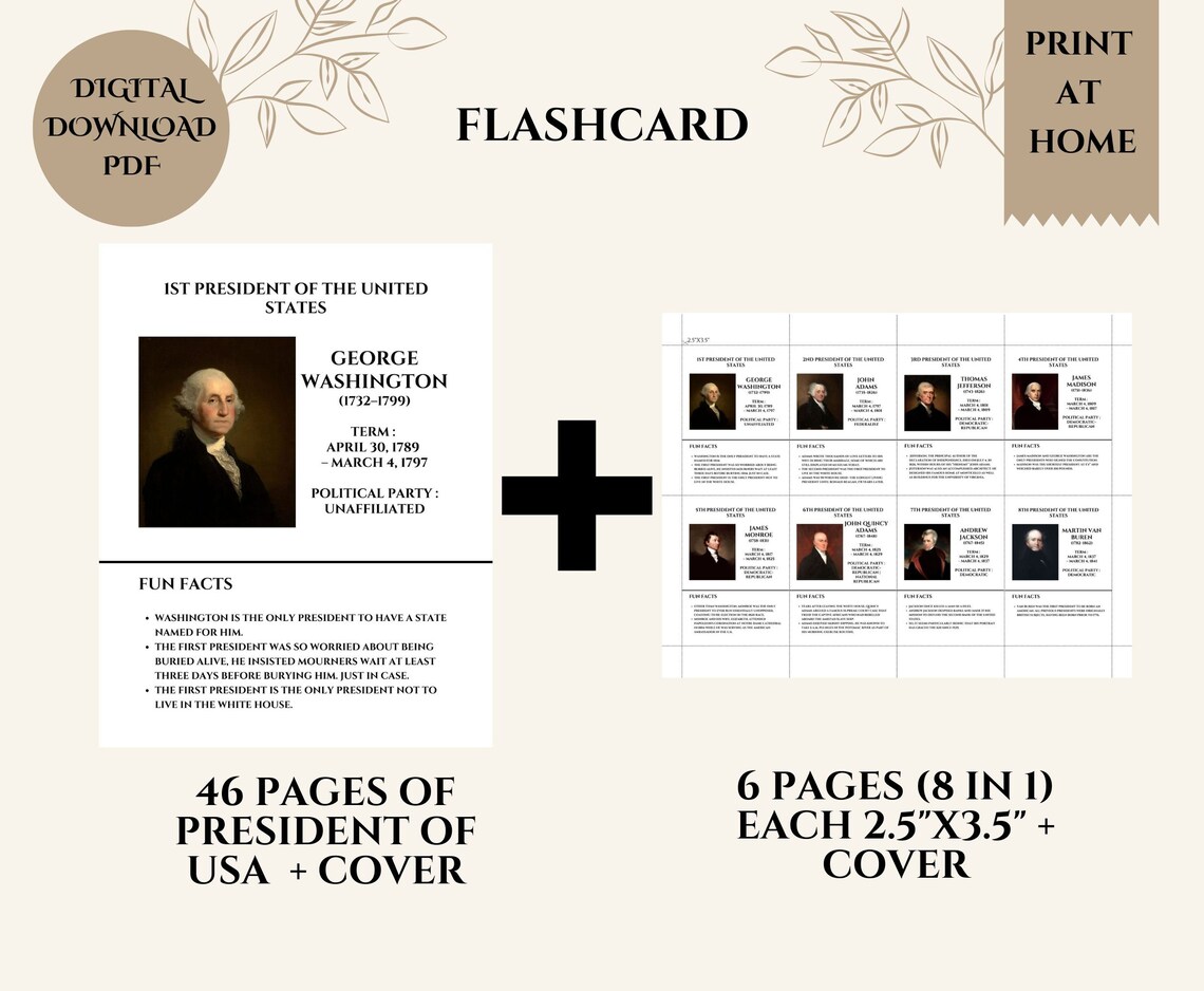 46 Presidents of USA Educational Poster Flash Cards Fun Fact - Etsy
