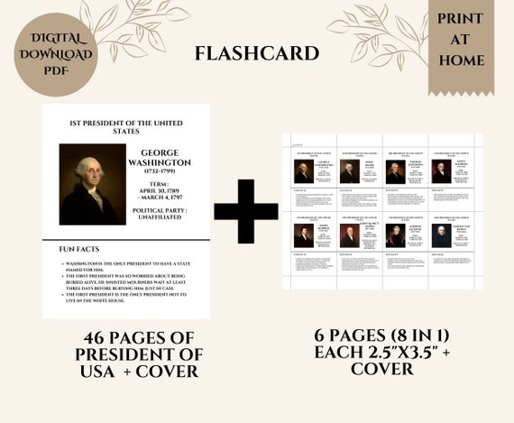 46 Presidents of USA Educational Poster Flash Cards Fun Fact - Etsy