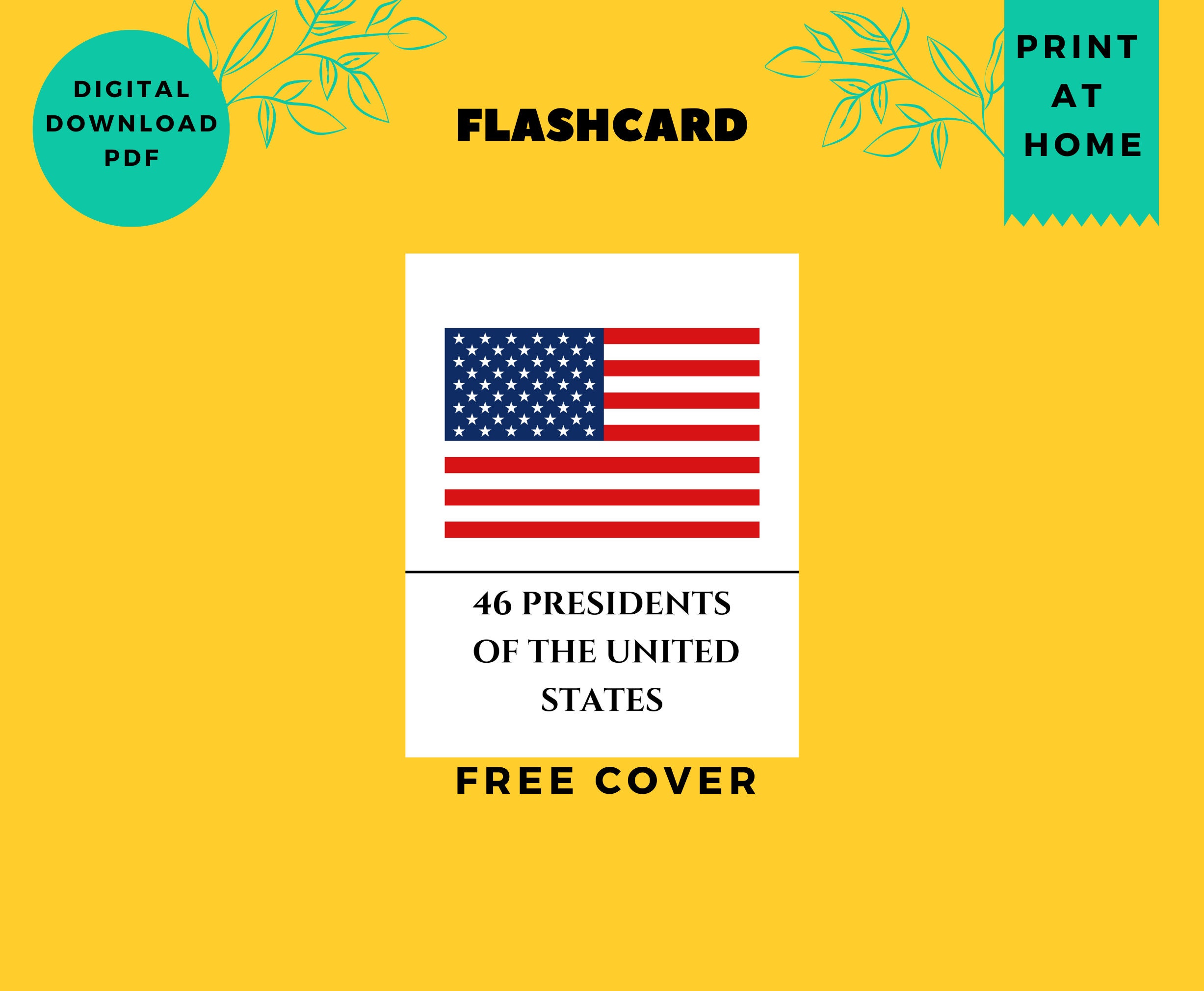 46 Presidents of USA Educational Poster Flash Cards | Fun Fact About 46 ...