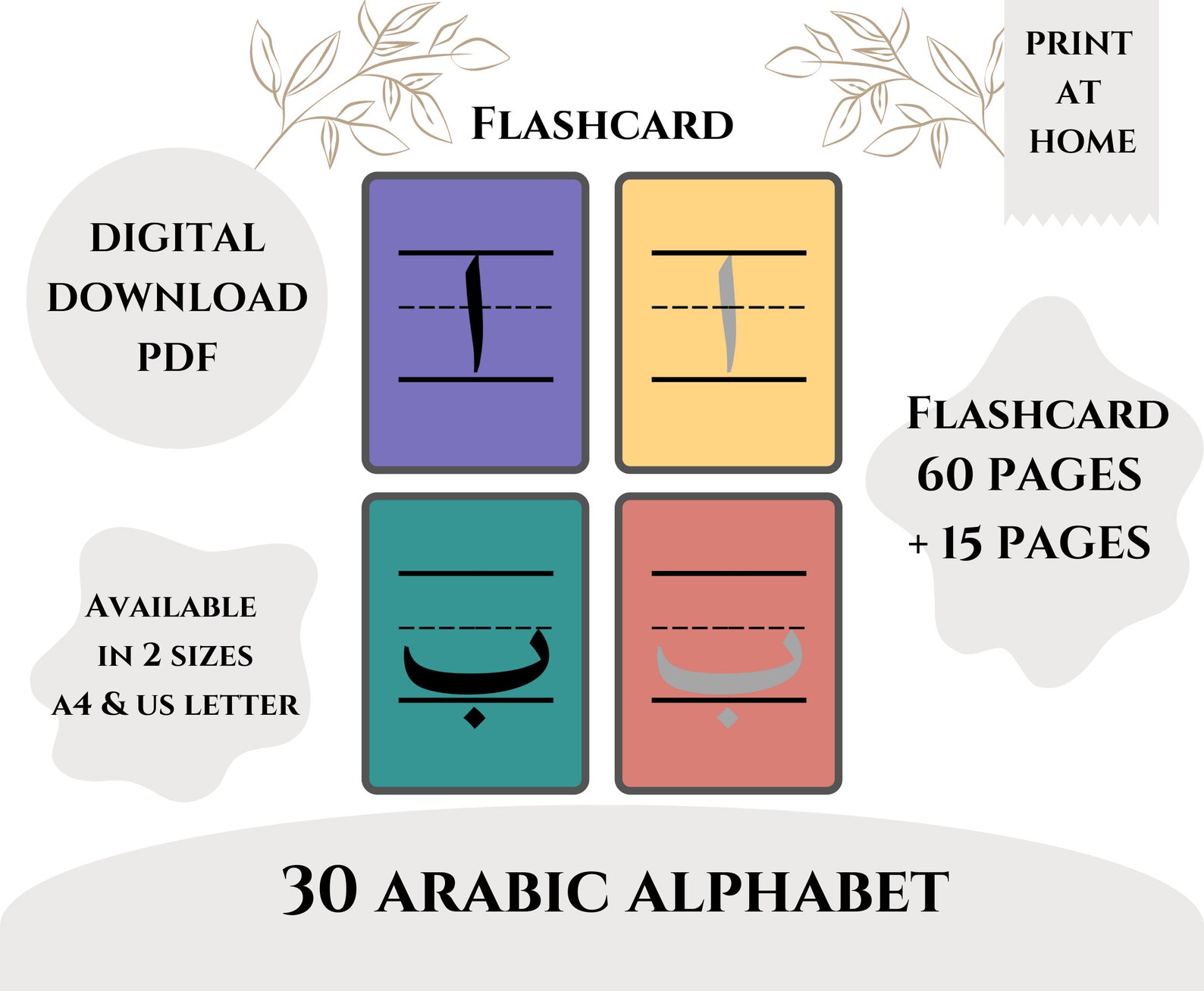 Tracing Arabic Alphabet Educational Flash Cards Pastel - Etsy