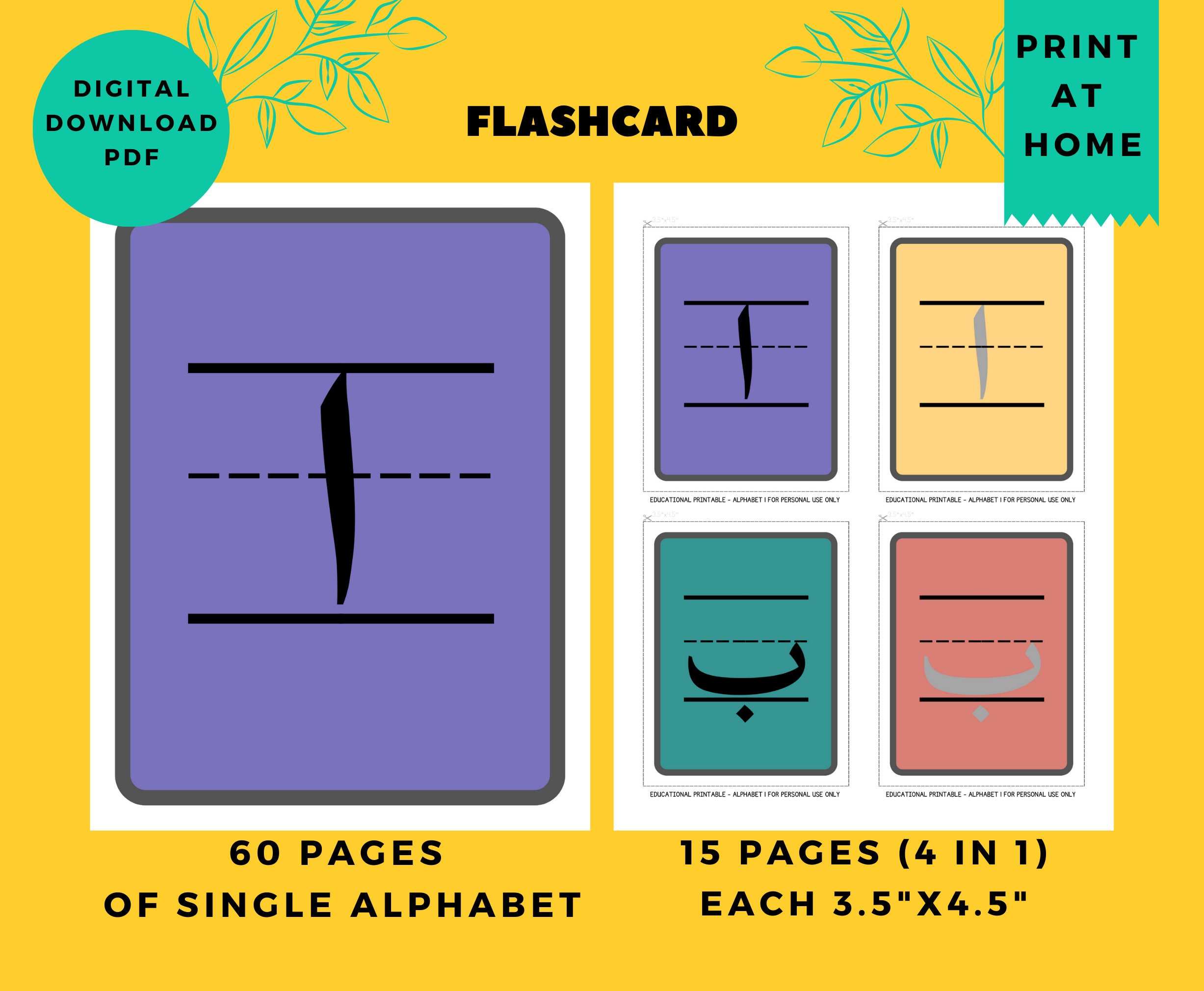 Tracing Arabic Alphabet Educational Flash Cards | Pastel Nursery ...