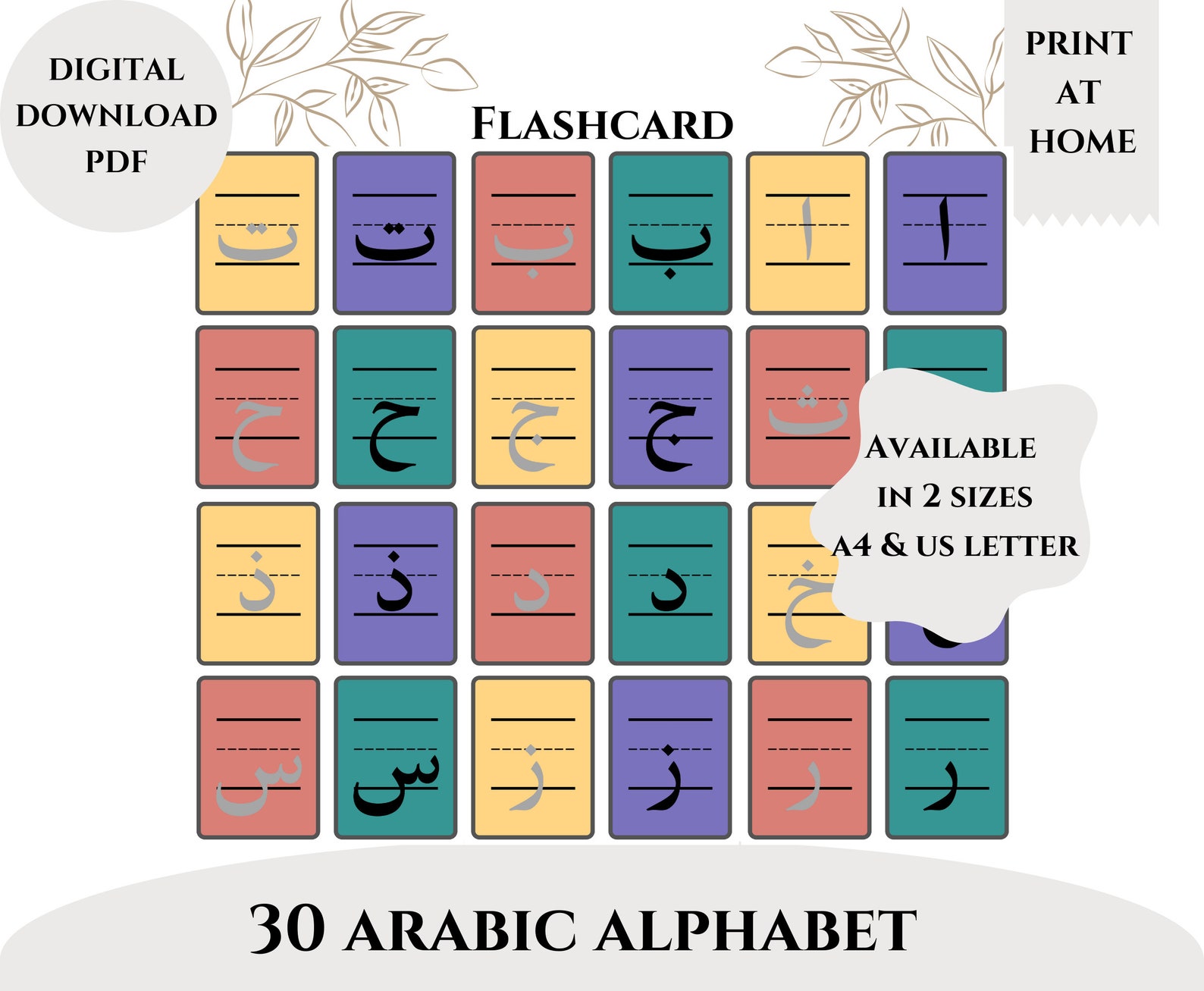 Tracing Arabic Alphabet Educational Flash Cards Pastel - Etsy