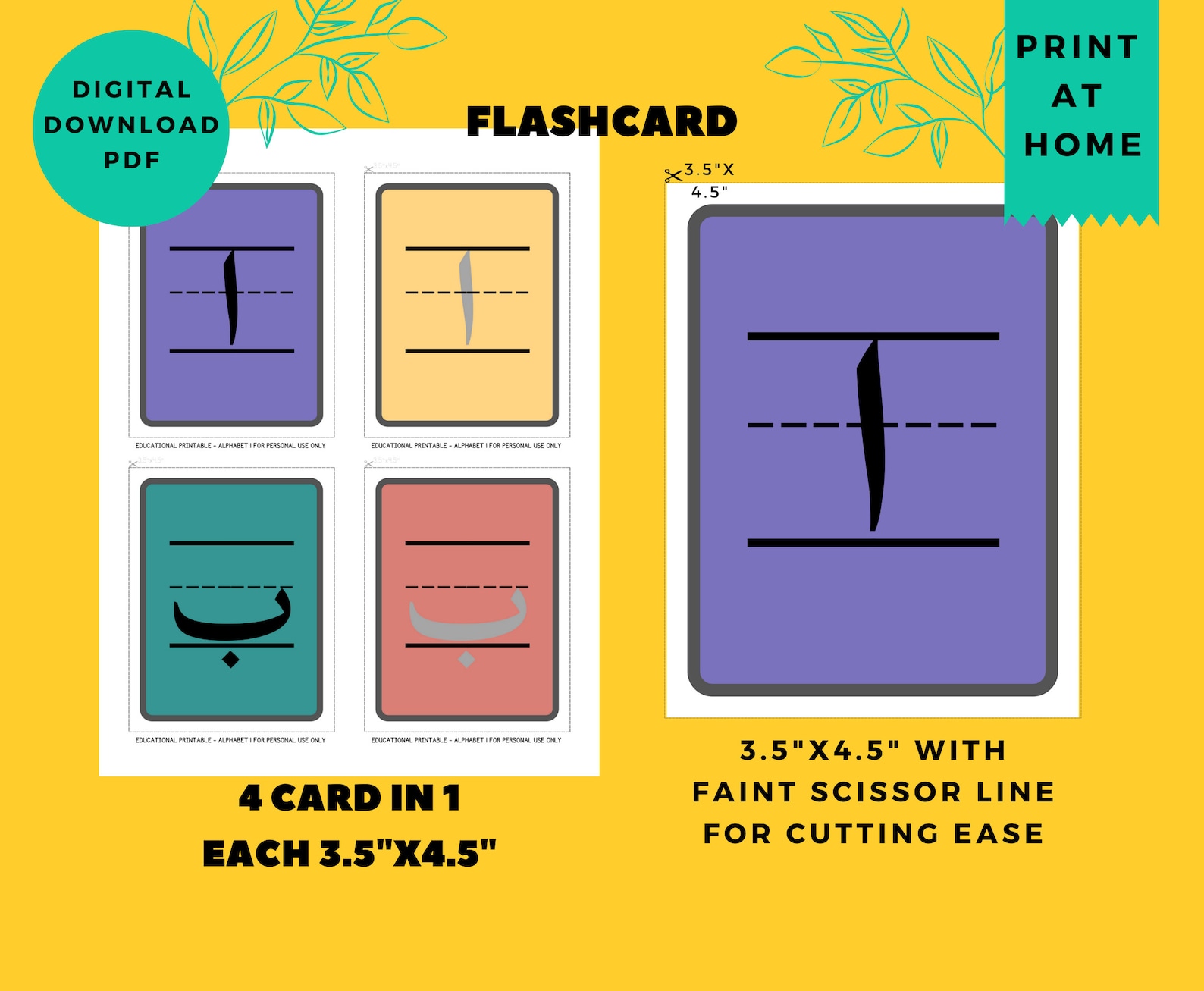 Tracing Arabic Alphabet Educational Flash Cards | Pastel Nursery ...